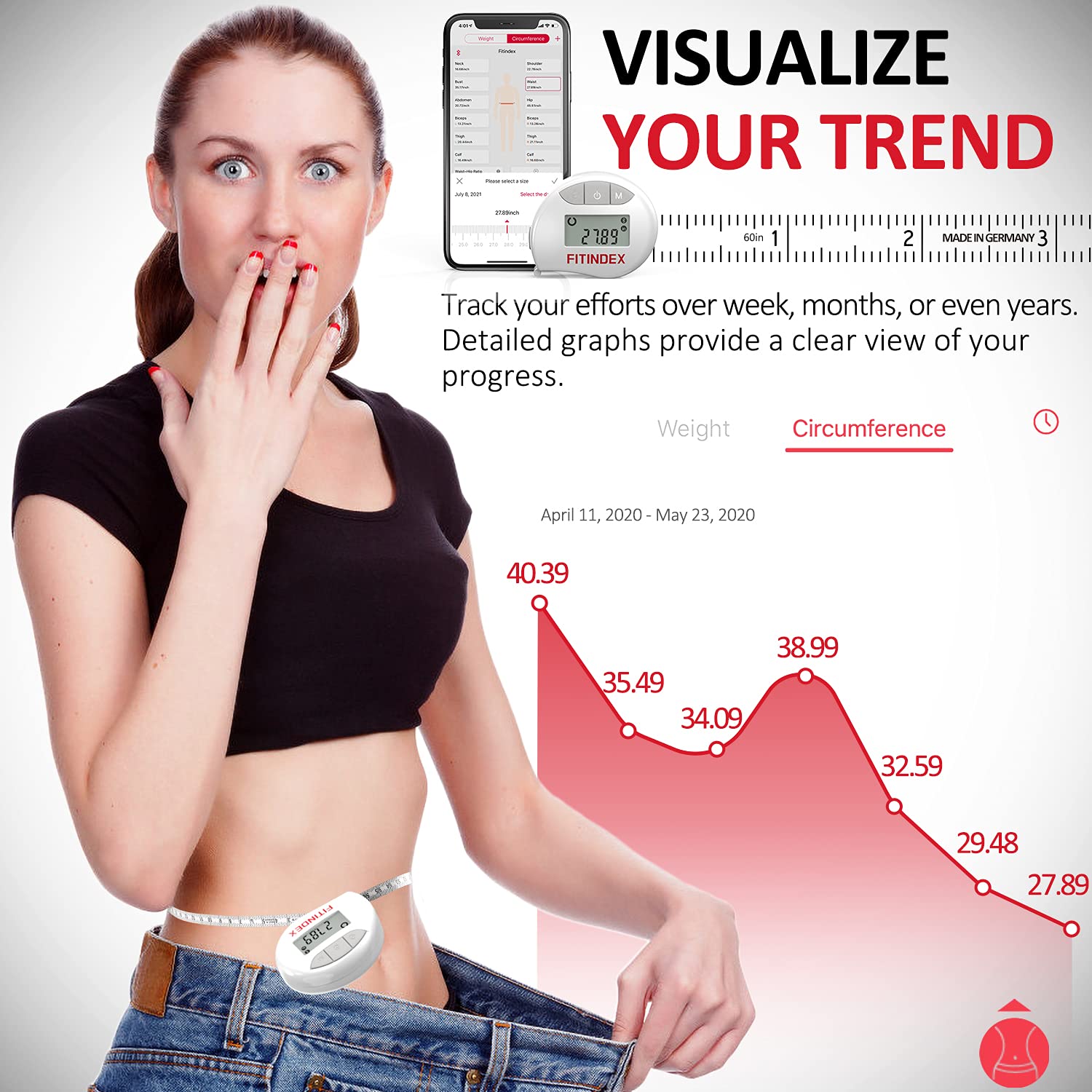 FITINDEX Smart Body Tape Measure Bluetooth Digital Measuring Tape ...