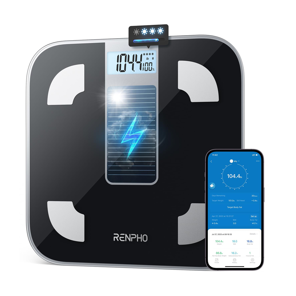 RENPHO Scale for Body Weight Battery-Free Solar Power Digital Bathroom ...